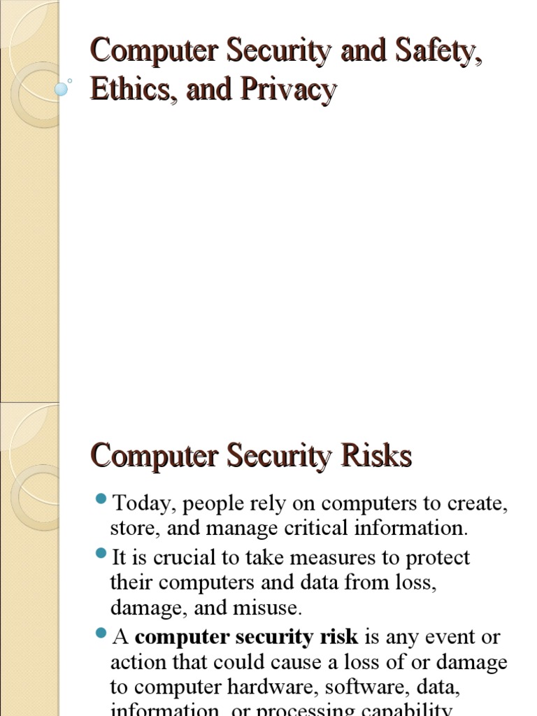 Computer Security and Safety, Ethics, and Privacy | PDF | Encryption ...