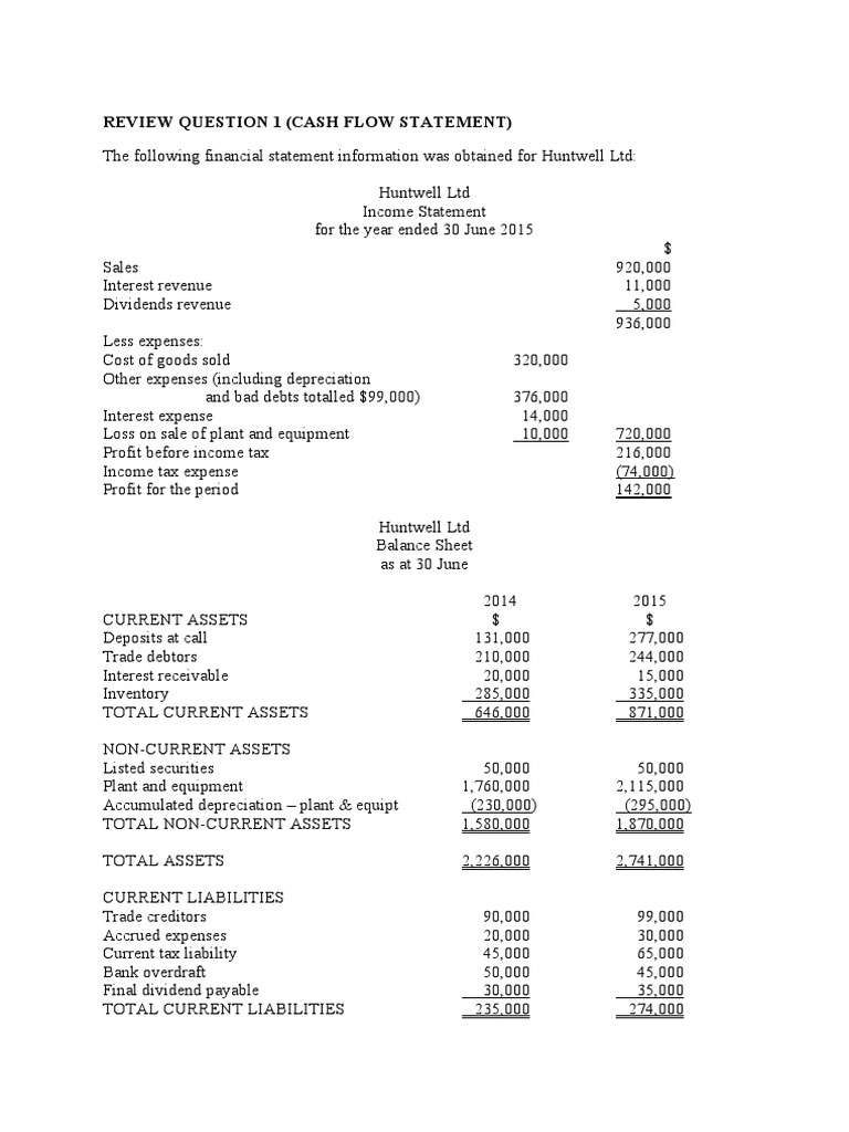 Revision Questions - 2 Statement of Cash Flows | PDF | Expense | Equity ...