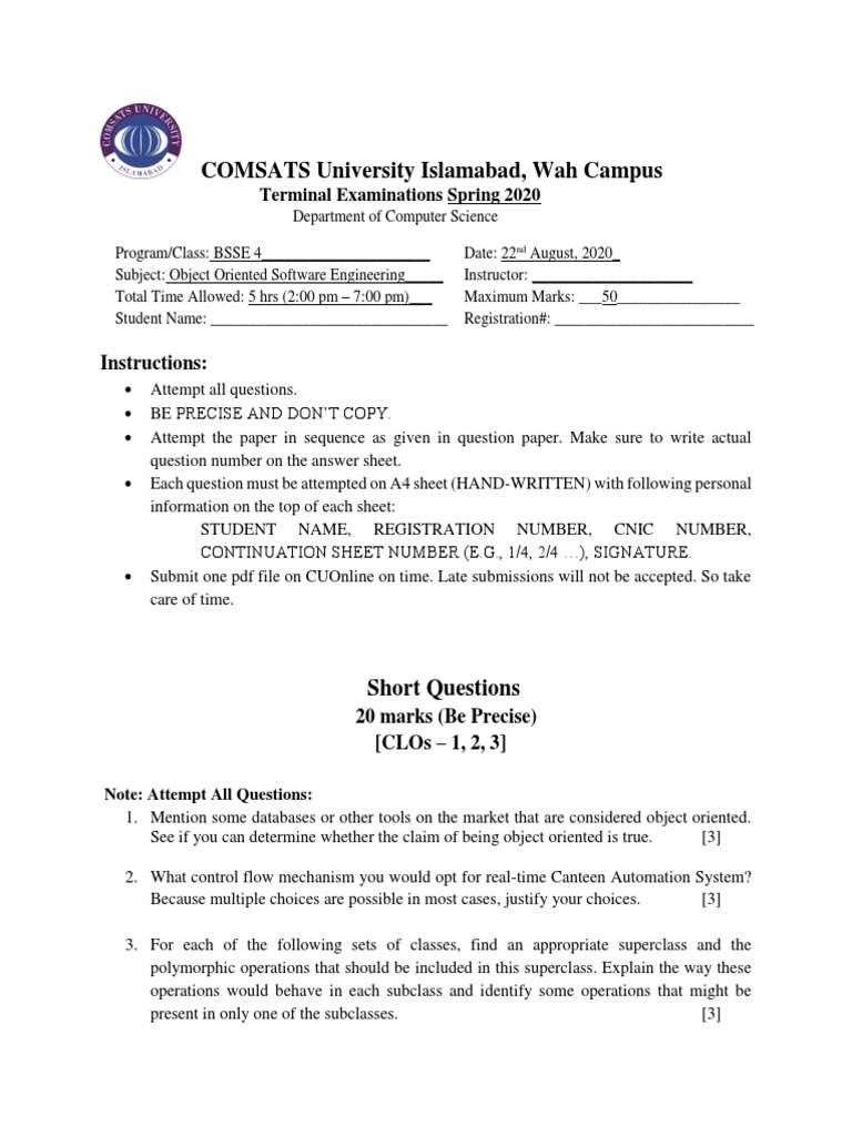 COMSATS University Islamabad, Wah Campus: Instructions | PDF | Class (Computer Programming ...