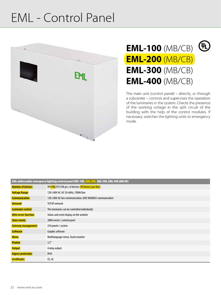 EML - Control Panel: EML-100 (MB/CB) EML-200 (MB/CB) EML-300 (MB/CB ...