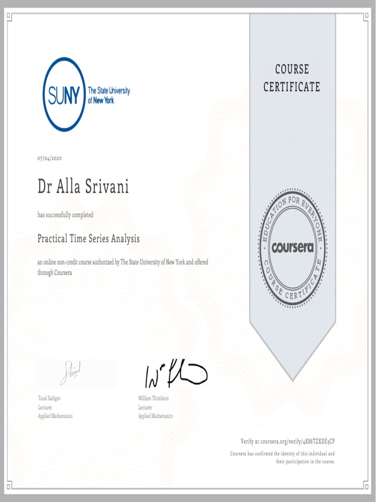 Practical Time Series Analysis Certificate | PDF | Computing And ...