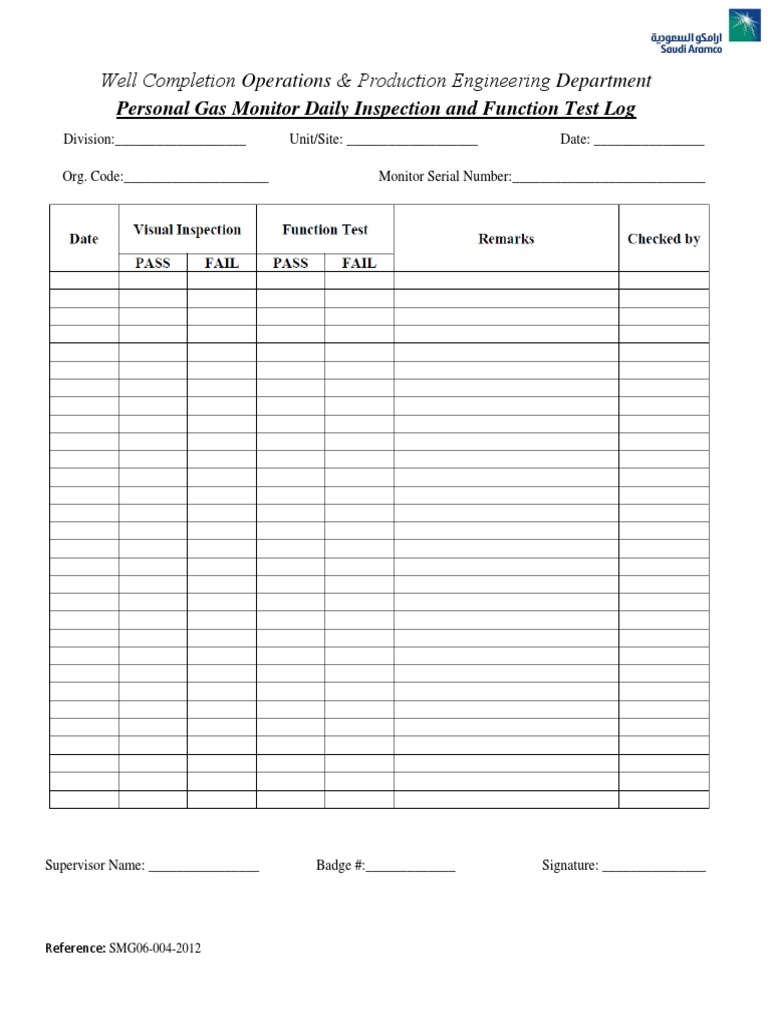 Daily Gas Monitor Inspection Log | PDF