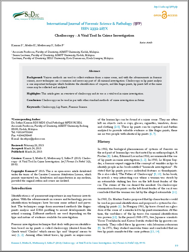 Cheiloscopy A Vital Tool in Crime Invest | PDF | Fingerprint | Forensic ...