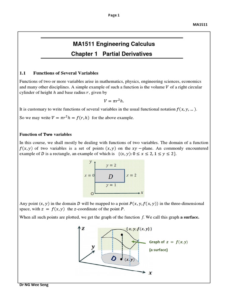 MA1511 2021S1 Chapter 1 Partial Derivatives | PDF | Maxima And Minima | Derivative