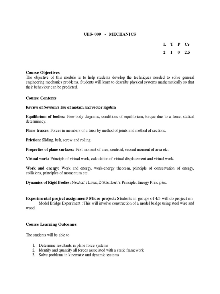 Mechanics Syllabus | PDF