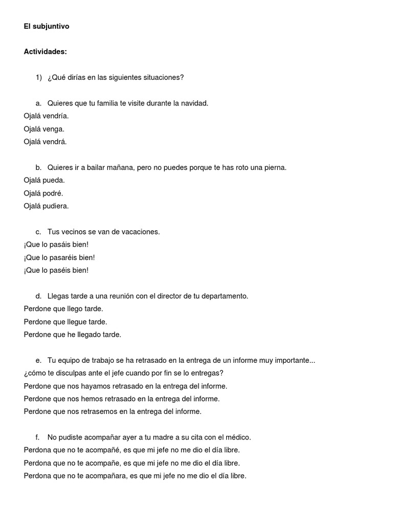 El Subjuntivo Actividades Con Verbos y Canciones | PDF