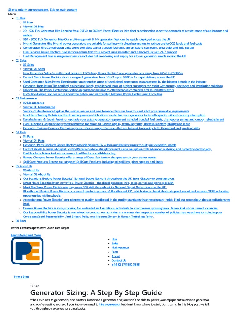 Generator Sizing - A Step by Step Guide - Power Electrics PDF | PDF ...