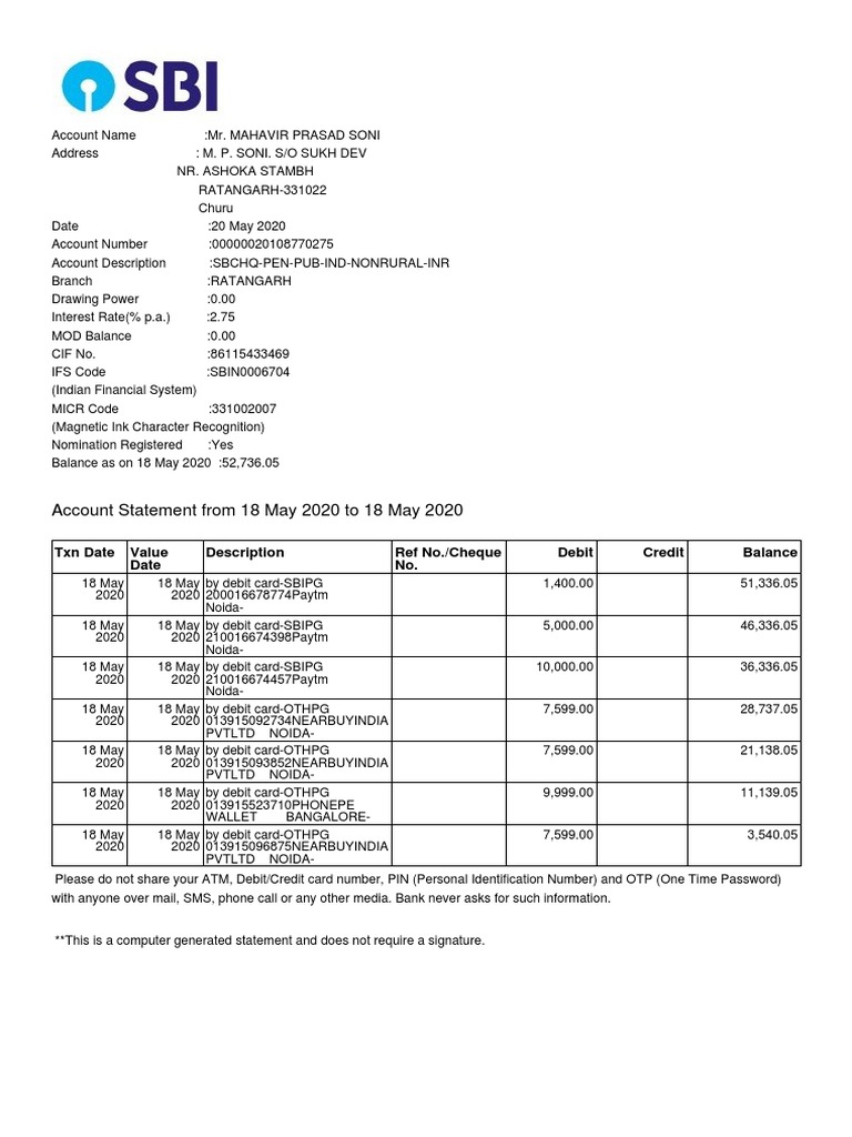 Bank Statement | PDF | Debit Card | Personal Identification Number