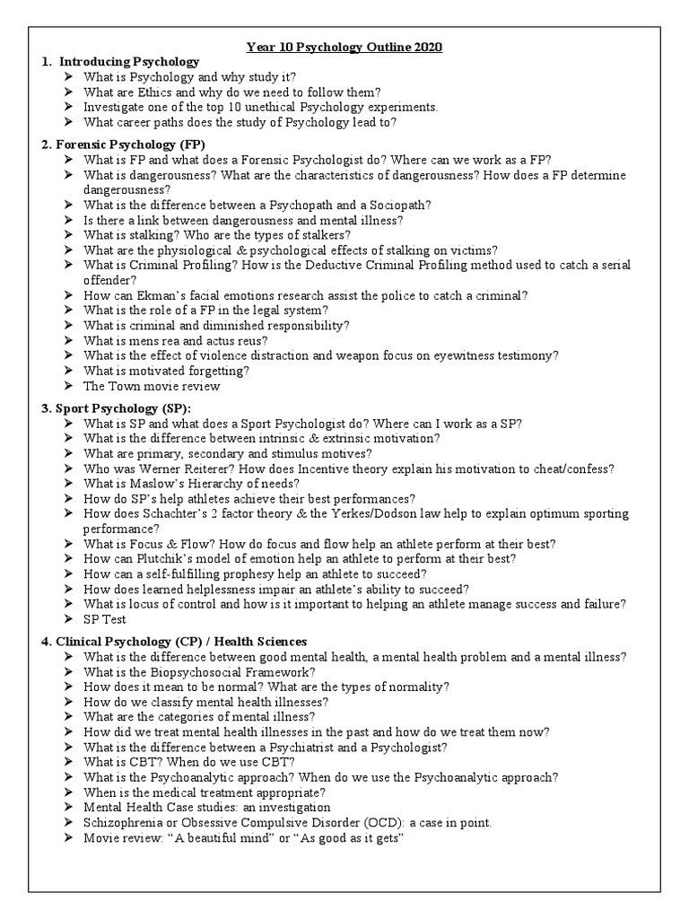 2020 - 10 - Psychology Outline | PDF | Mental Disorder | Motivation