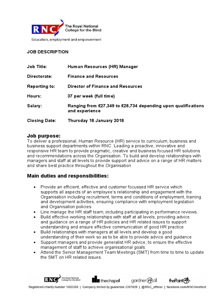 HR Manager Job Description Word Document | PDF | Human Resources ...