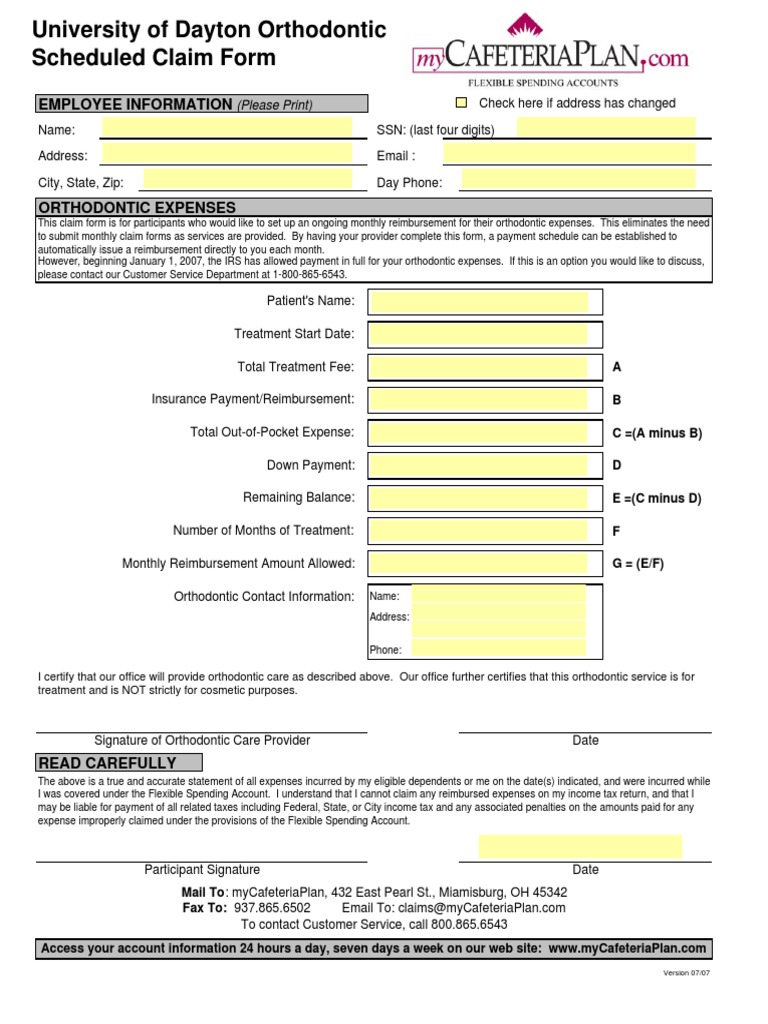 2009 University of Dayton Ortho Claim Form Trad | PDF | Expense | Taxation