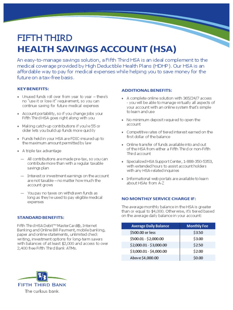 Health Savings Account (Hsa) : Fifth Third | PDF | Health Savings ...