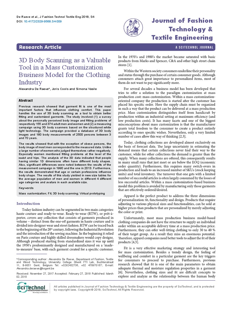 3d Body Scanning As A Valuable Tool in A Mass Customization Business ...