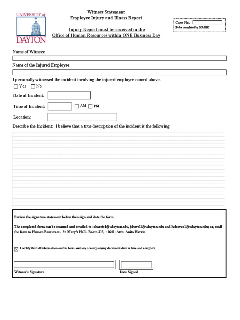 Employee Injury Witness Statement Form | PDF