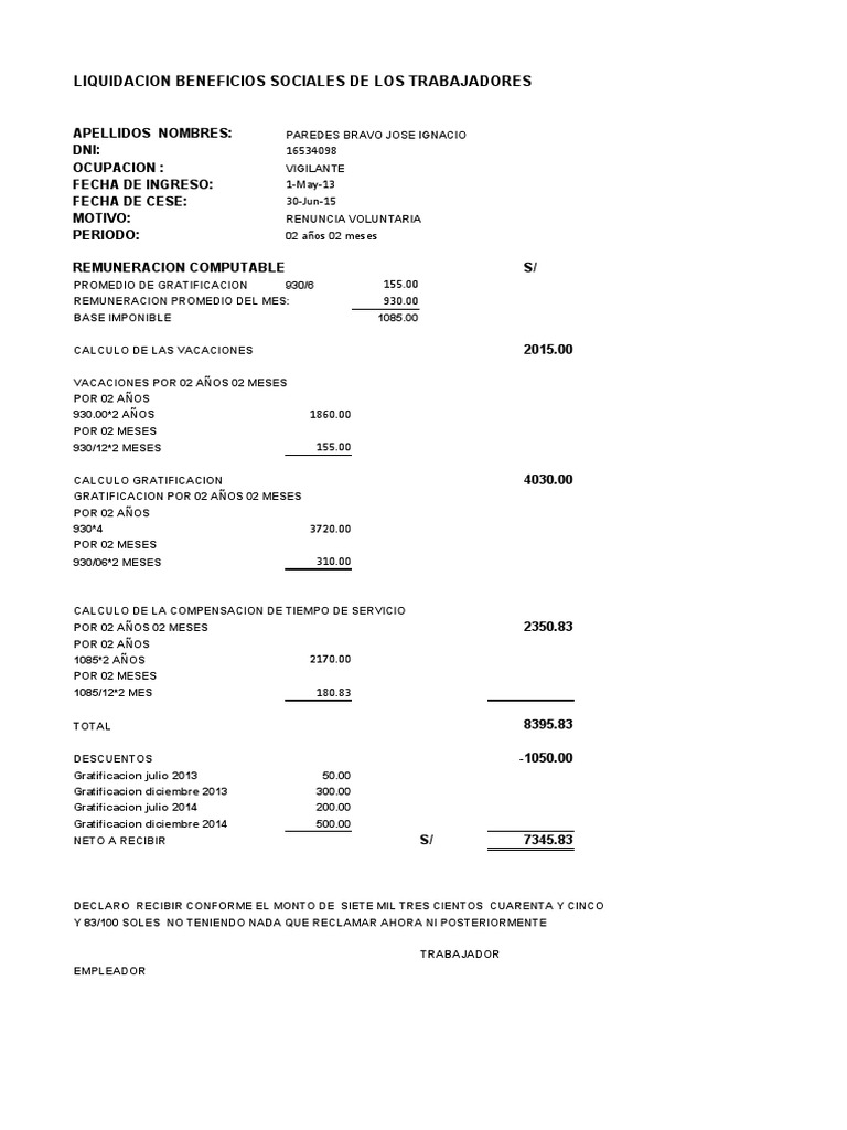 Liquidacion CTS | PDF