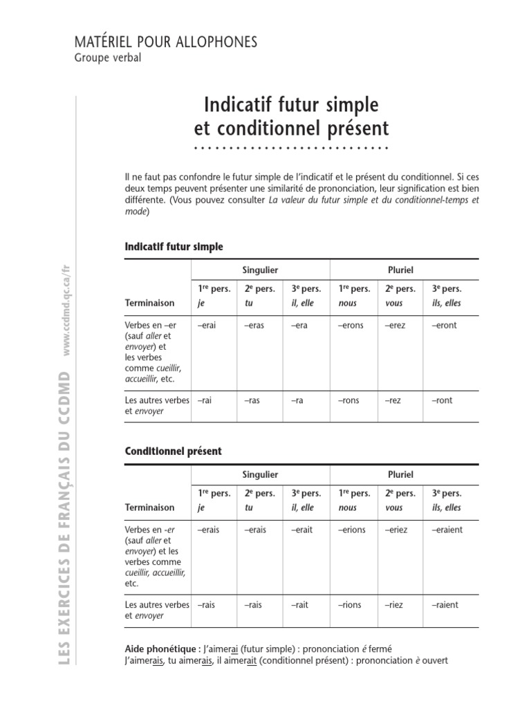 Futur Simple Et Conditionnel | PDF | Nombre grammatical | Verbe