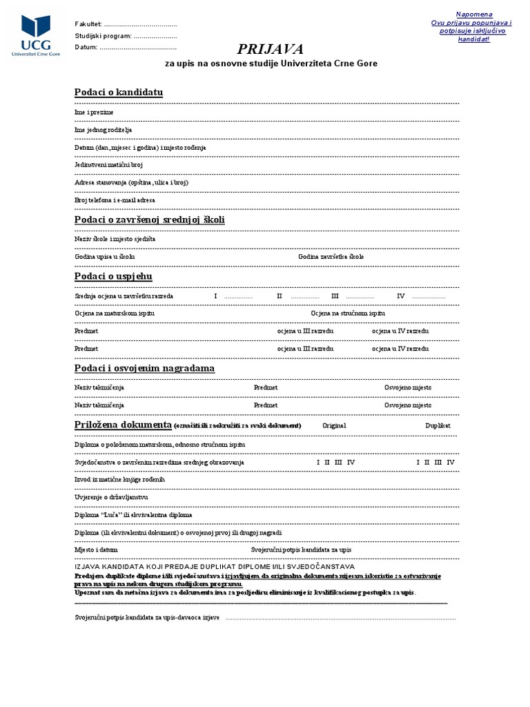 Prijavni List PDF | PDF