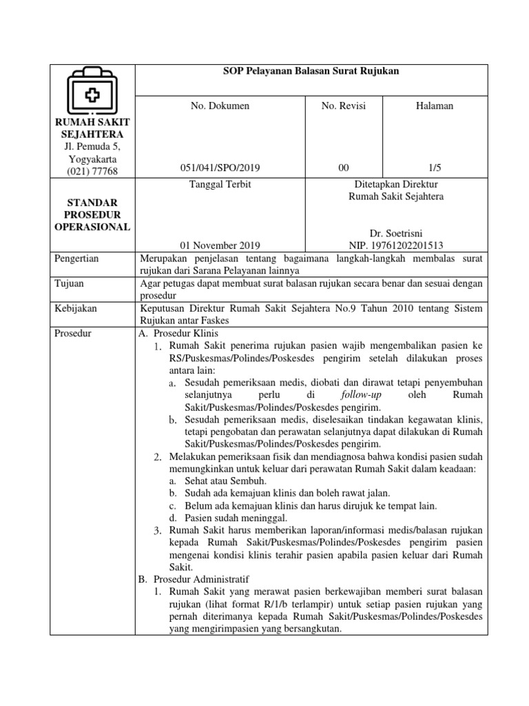 SOP Pelayanan Balasan Surat Rujukan | PDF