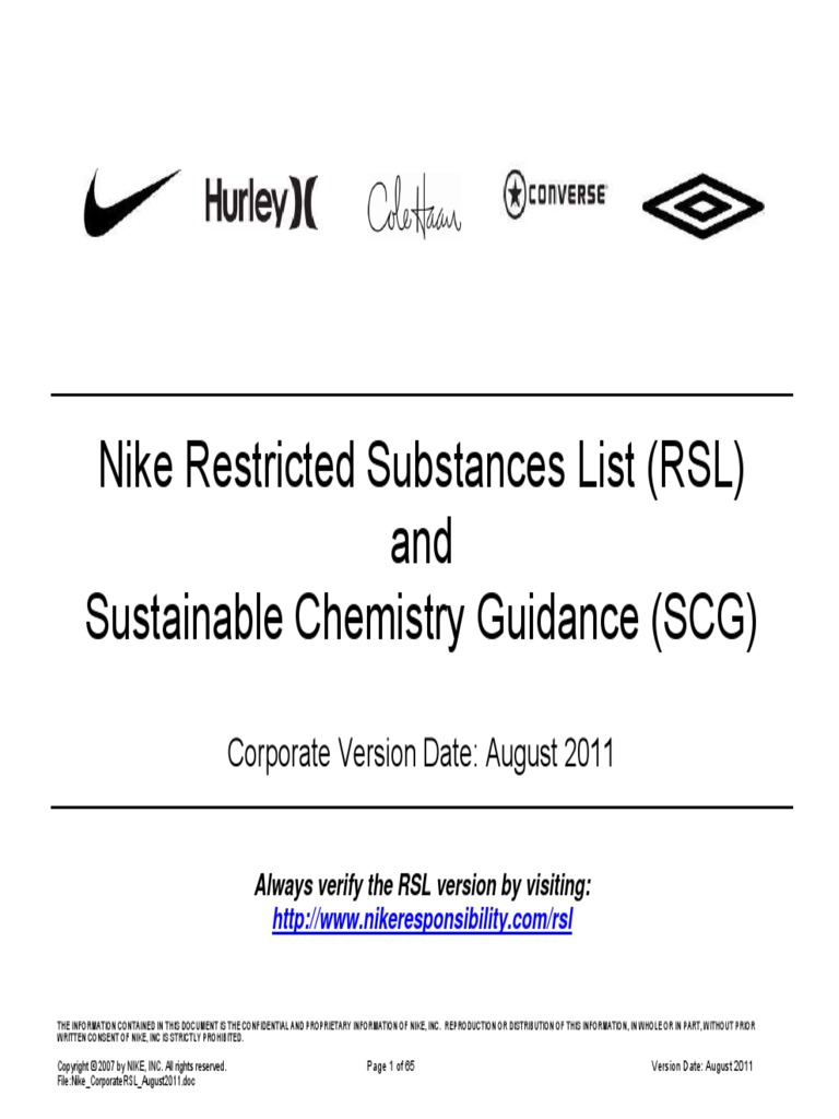 Nike Restricted Substances List (RSL) and Sustainable Chemistry ...