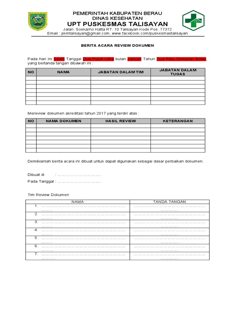 Berita Acara Review Dokumen | PDF