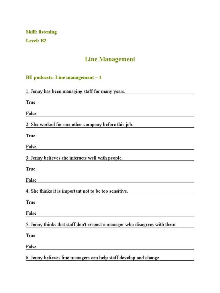 Line Management: Skill: Listening Level: B2 | PDF | Psychological ...