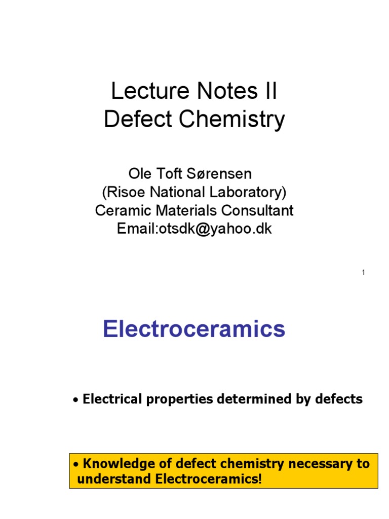 Lecture Notes II Defect Chemistry | PDF | Ion | Redox