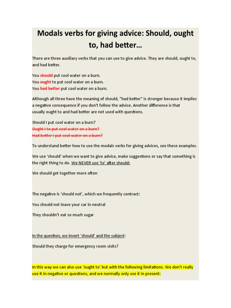 Modal Verbs for Giving Advice | PDF