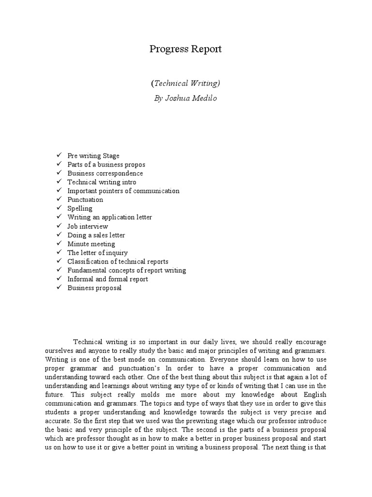 Progress Report: (Technical Writing) | PDF | Job Interview | Knowledge