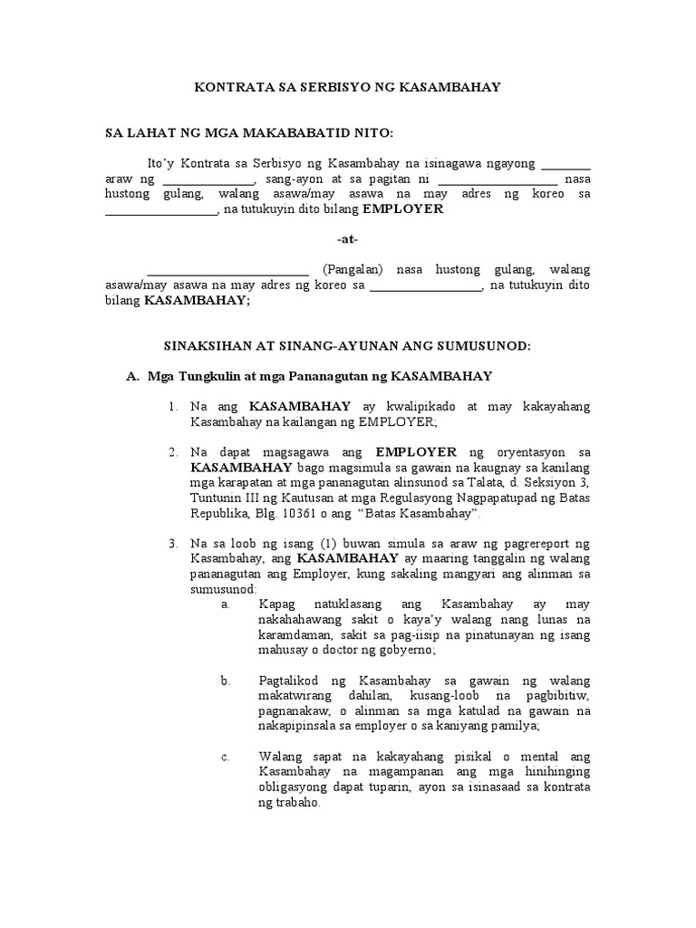 Kasambahay Contract Pdf