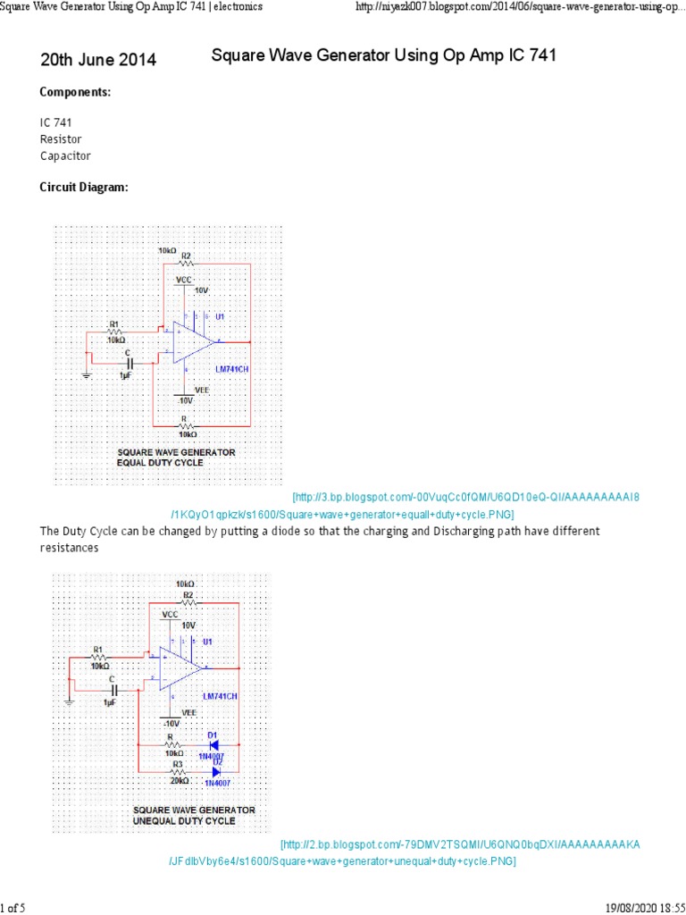 Square Wave Generator Using Op Amp IC 741 - Electronics | PDF ...