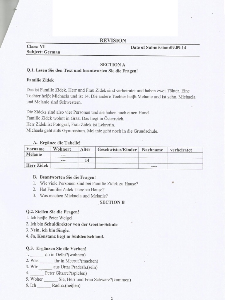 CBSE Class 6 German 1 | PDF