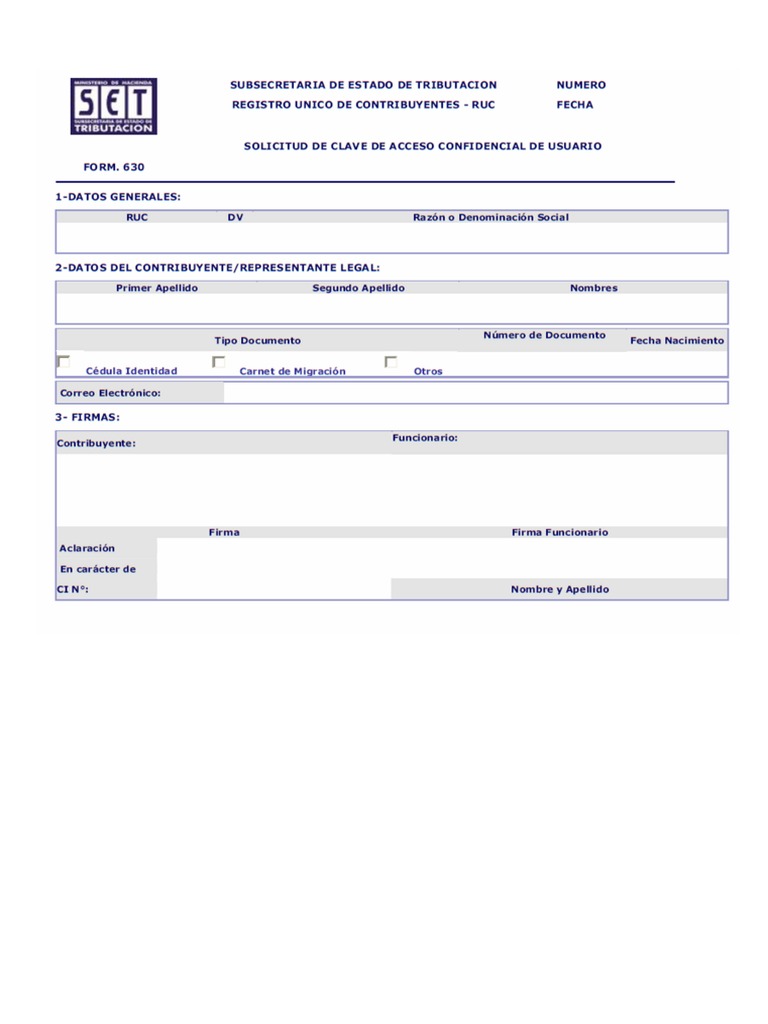 Formulario #630 - Solicitud de Clave de Acceso Confidencial de Usuario ...