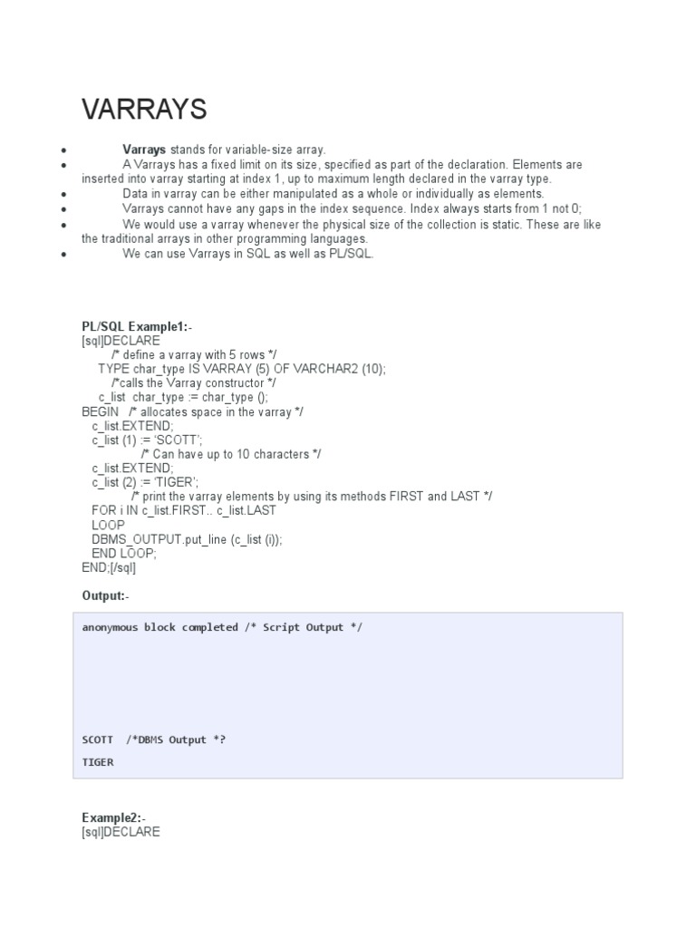 An Introduction to Variable-Size Arrays (Varrays) in PL/SQL - Syntax ... An Introduction to Variable-Size Arrays (Varrays) in PL/SQL - Syntax ...