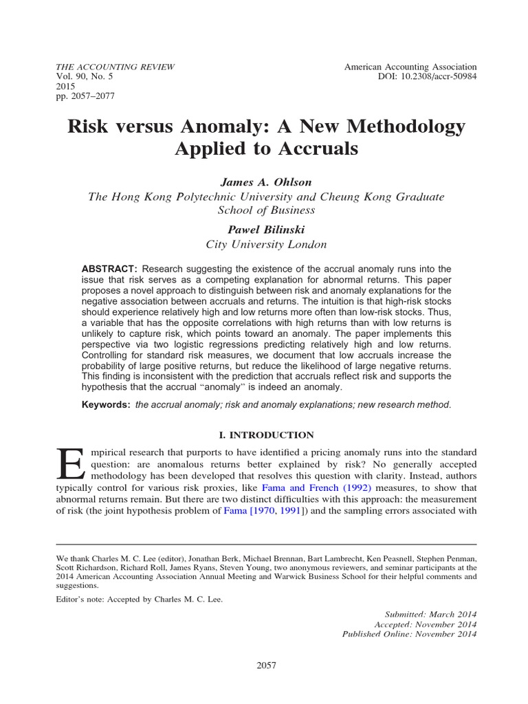 2015 - Risk Versus Anomaly - A New Methodology | PDF | Beta (Finance ...