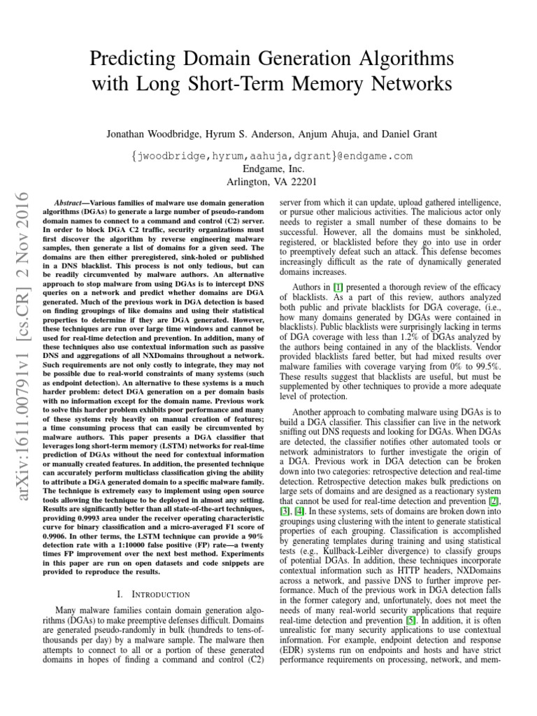 Predicting Domain Generation Algorithms With Long Short-Term Memory ...