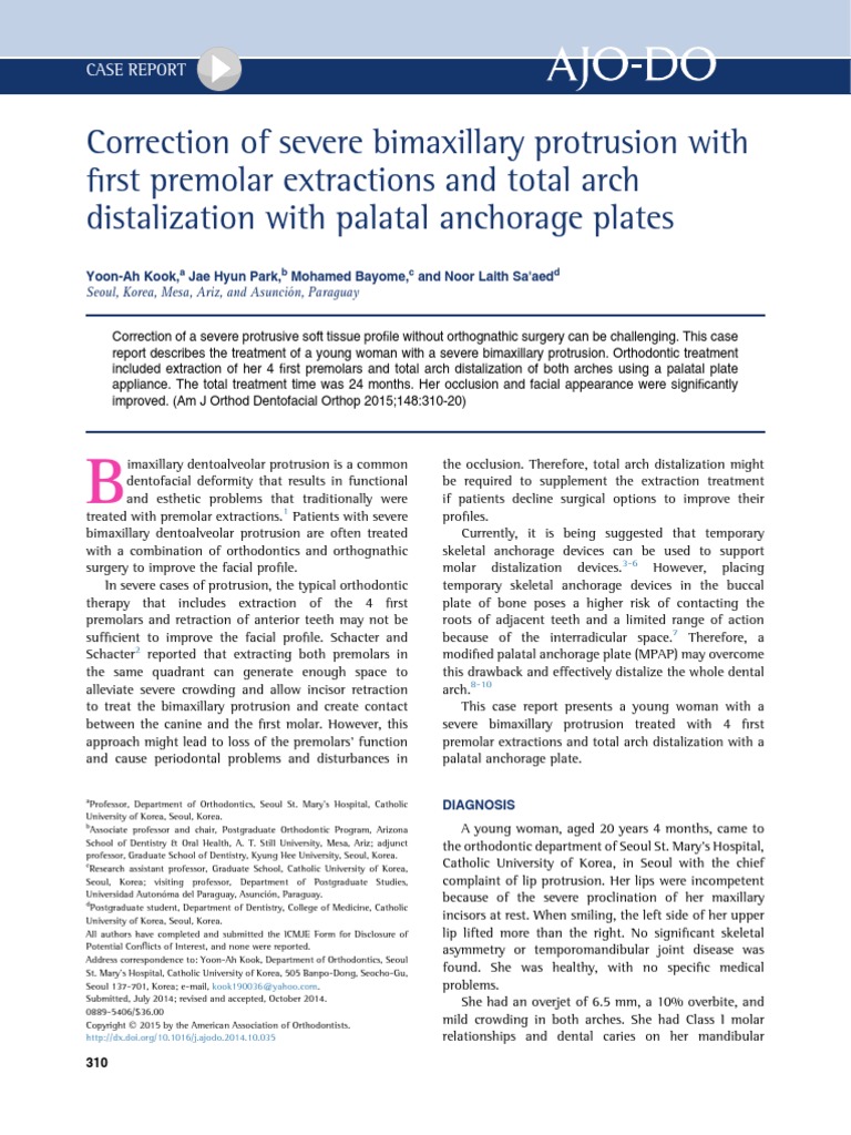 Correction of Severe Bimaxillary Protrusion With First Premolar ...