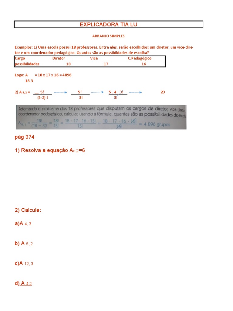 Agosto Matematica Arranjo Simples | PDF