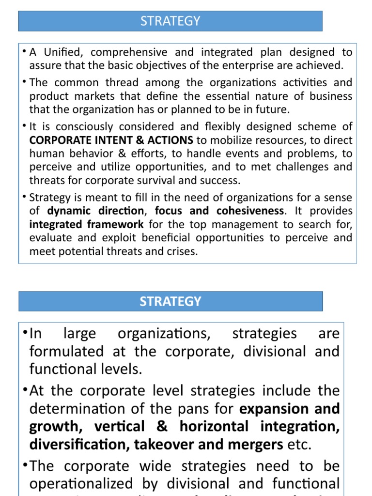 Strategy: CORPORATE INTENT & ACTIONS To Mobilize Resources, To Direct ...