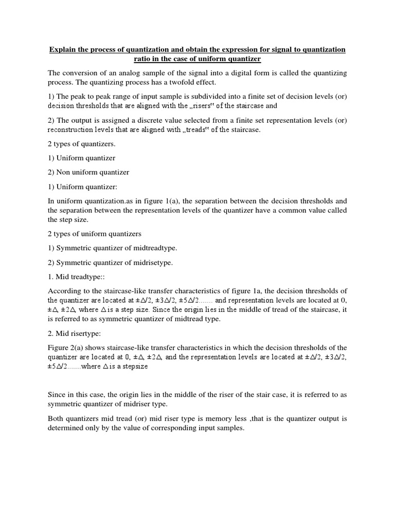 Explain The Process of Quantization and Obtain The Expression For ...