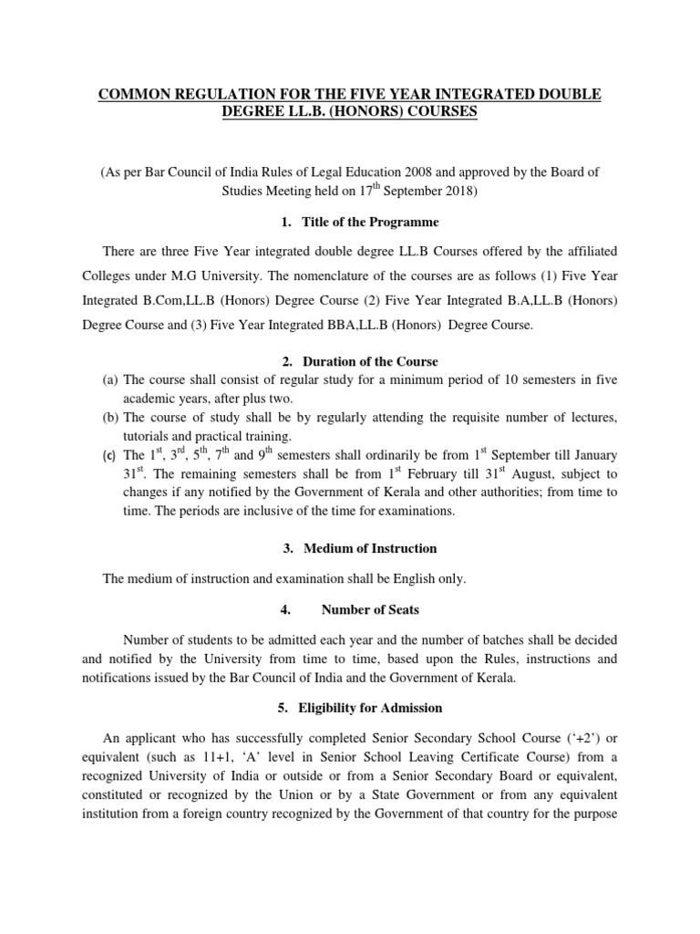 5 Regulation of Integrated LLB | PDF | Legal Education | University And ...