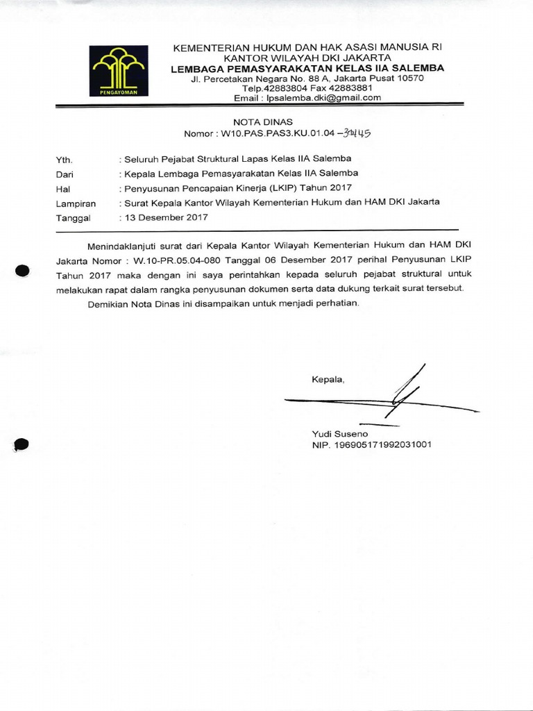 Nota Dinas Penyusunan Pencapaian Kinerja (LKIP) Tahun 2017 | PDF