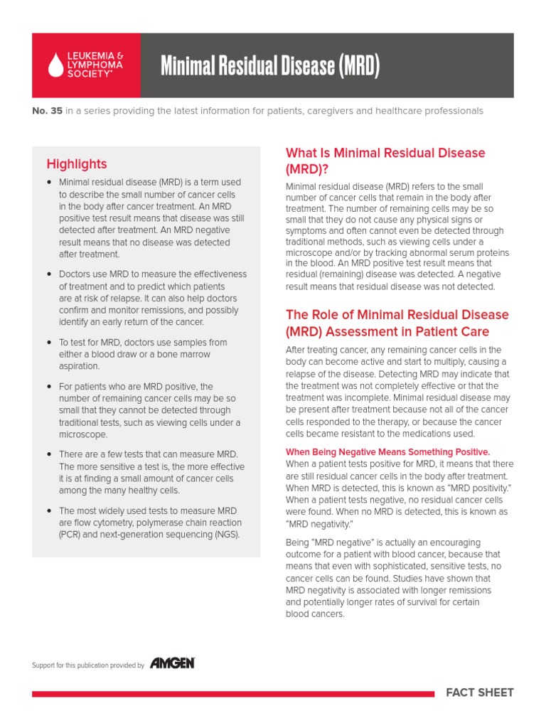 Highlights What Is Minimal Residual Disease (MRD) ? | PDF | Neoplasms ...