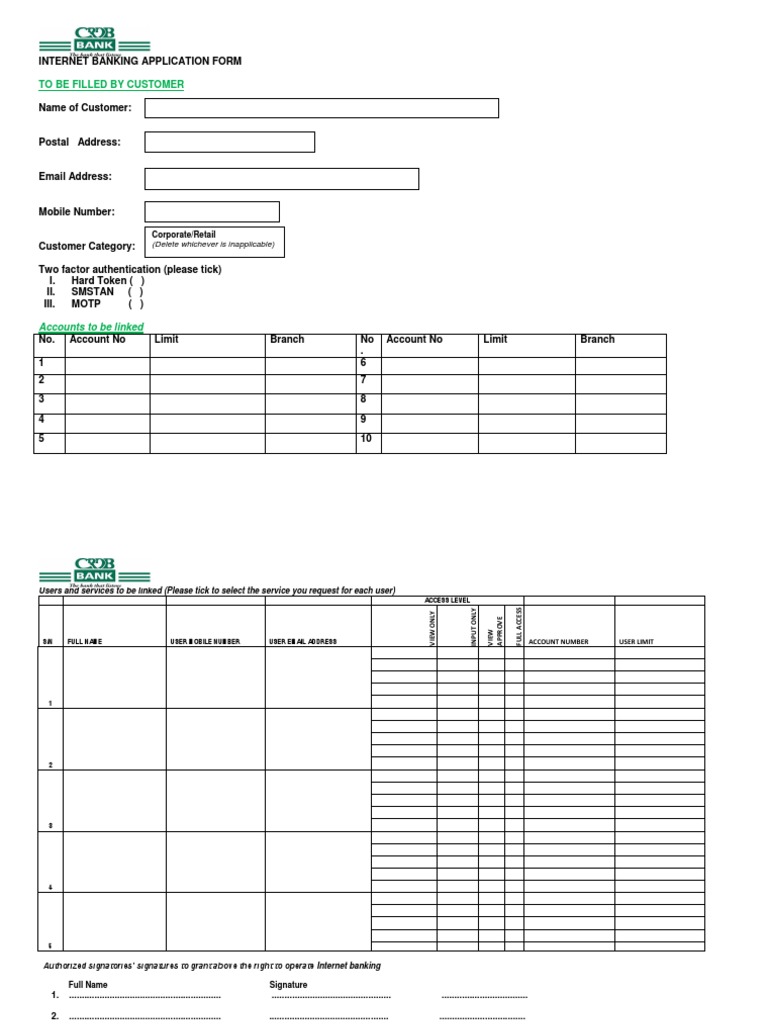Internet Banking Application Form PDF | PDF | Online Banking | Banks ...