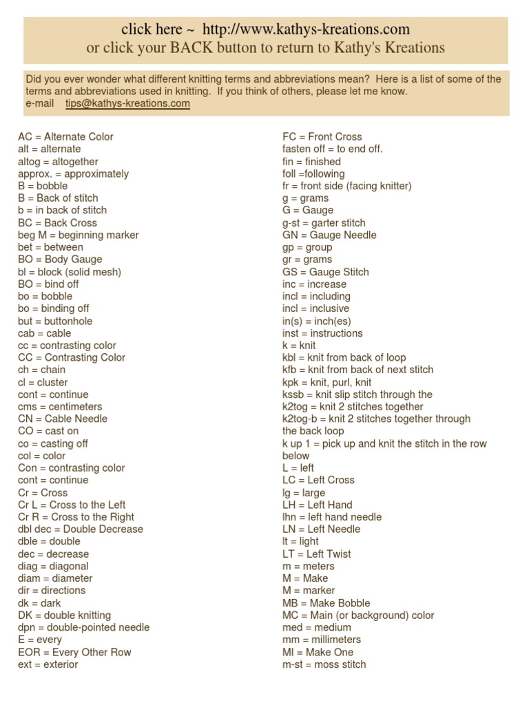 KNITTING Terms and Abbreviations | PDF | Gauge (Knitting) | Knitting