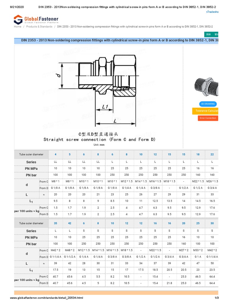 DIN 2353 - 2013non-Soldering Compression Fittings With Cylindrical ...