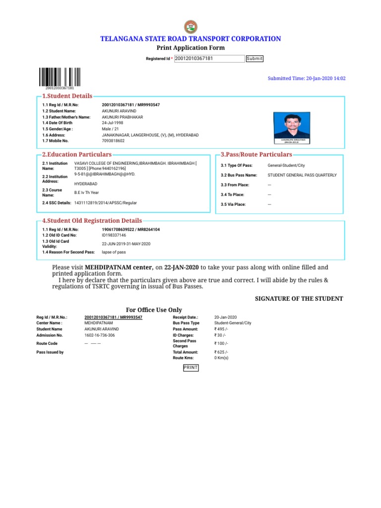 TSRTC Bus Pass PDF | PDF | Business