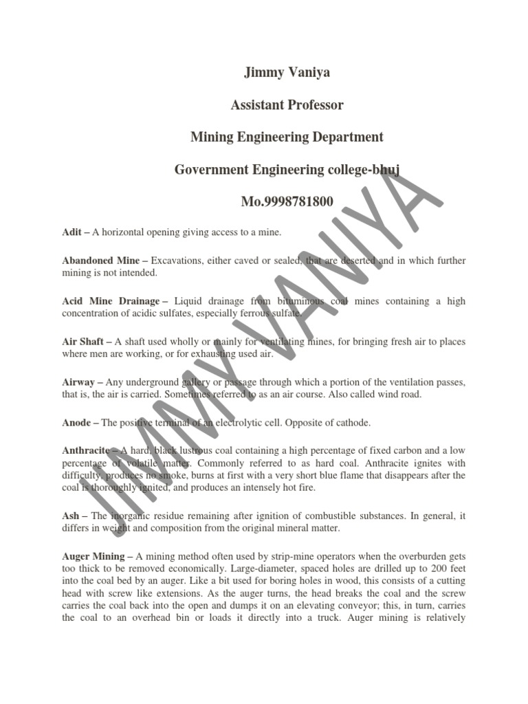Mining Terminology 730 Mineportal | PDF | Coal Mining | Mining