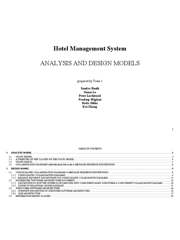 Hotel Management System: Analysis and Design Models | PDF | Object ...