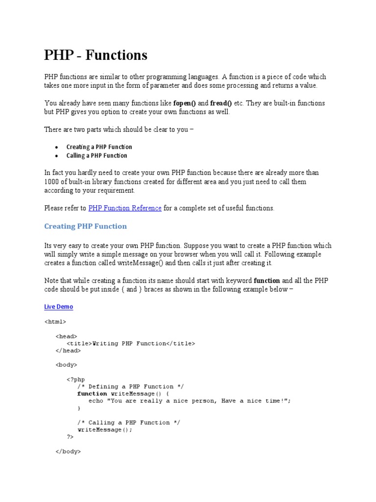 Php Functions Download Free Pdf Parameter Computer Programming 0469