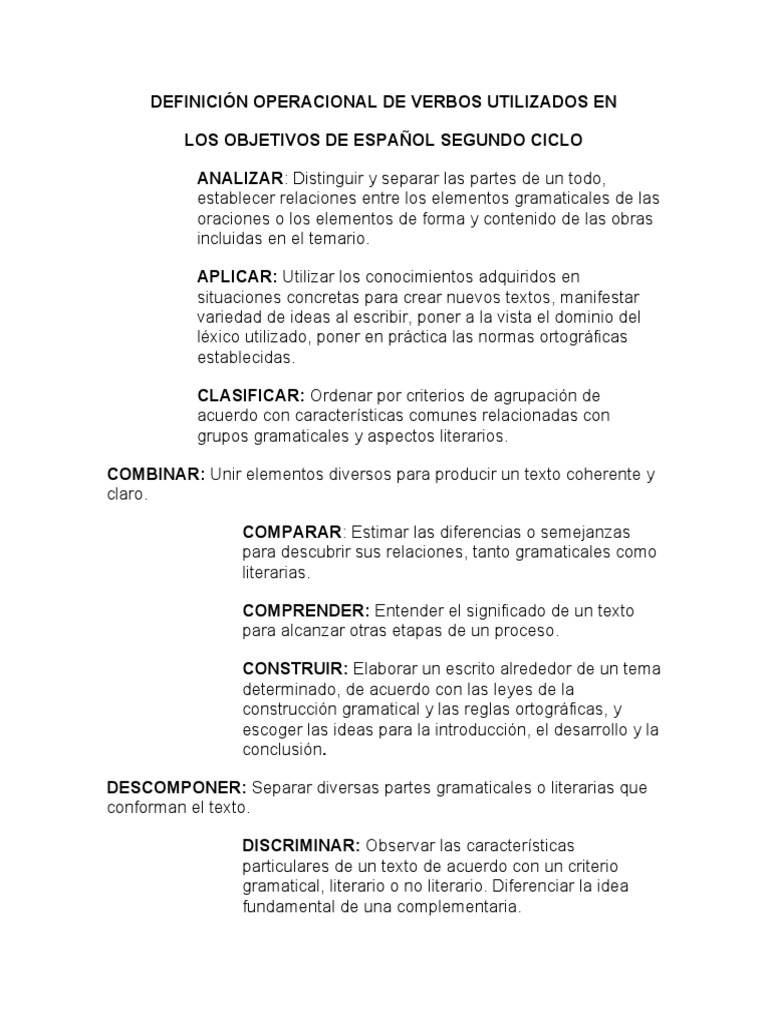 Definición Operacional de Verbos Utilizados en | PDF | Gramática | Verbo
